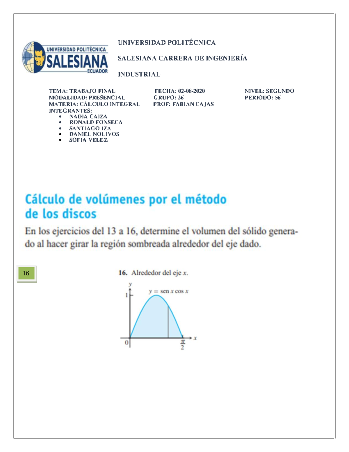 Trabajo grupal cálculo integral - Calculo Diferencial - Warning: TT: undefined function: 32 ...