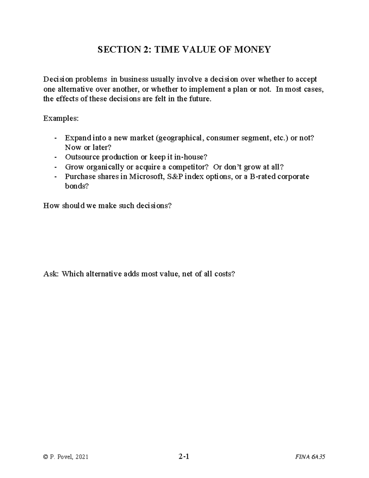 02 Time Value of Money - Notes for corporate finance - © P. Povel, 2021 ...