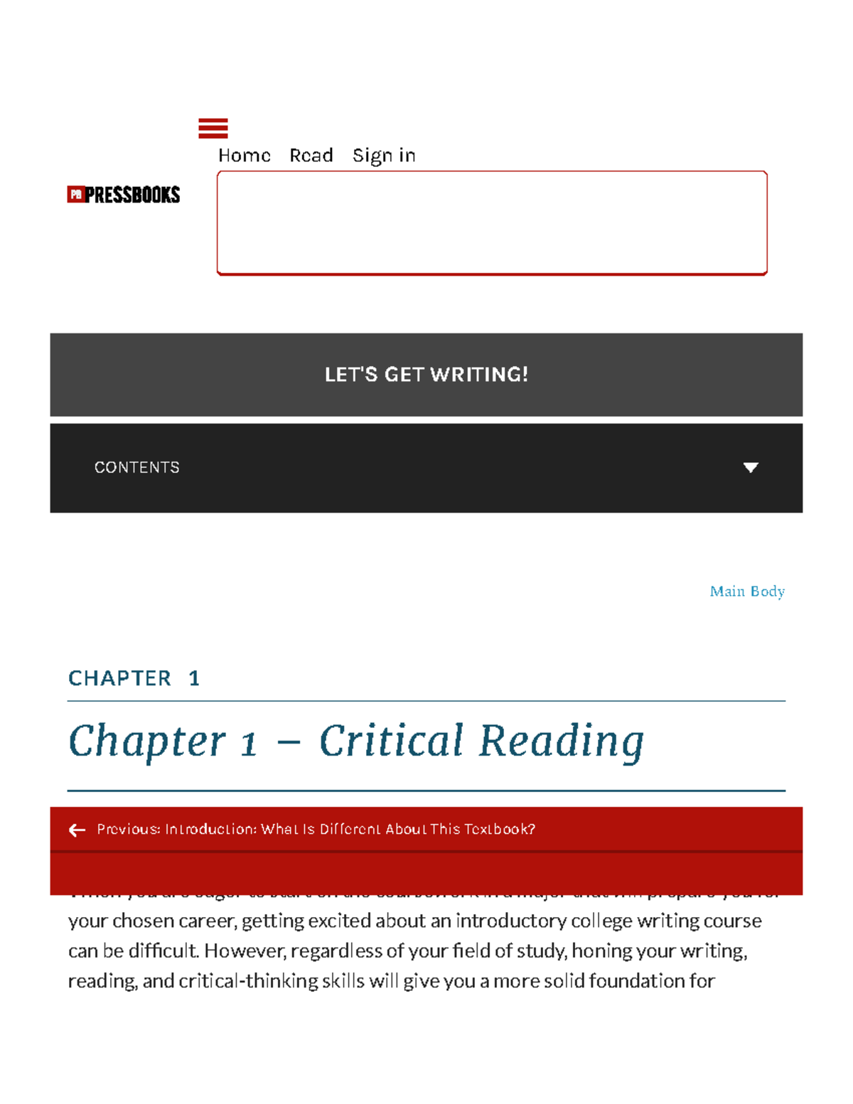 Chapter 1 – Critical Reading – Let's Get Writing - Home Read Sign in ...