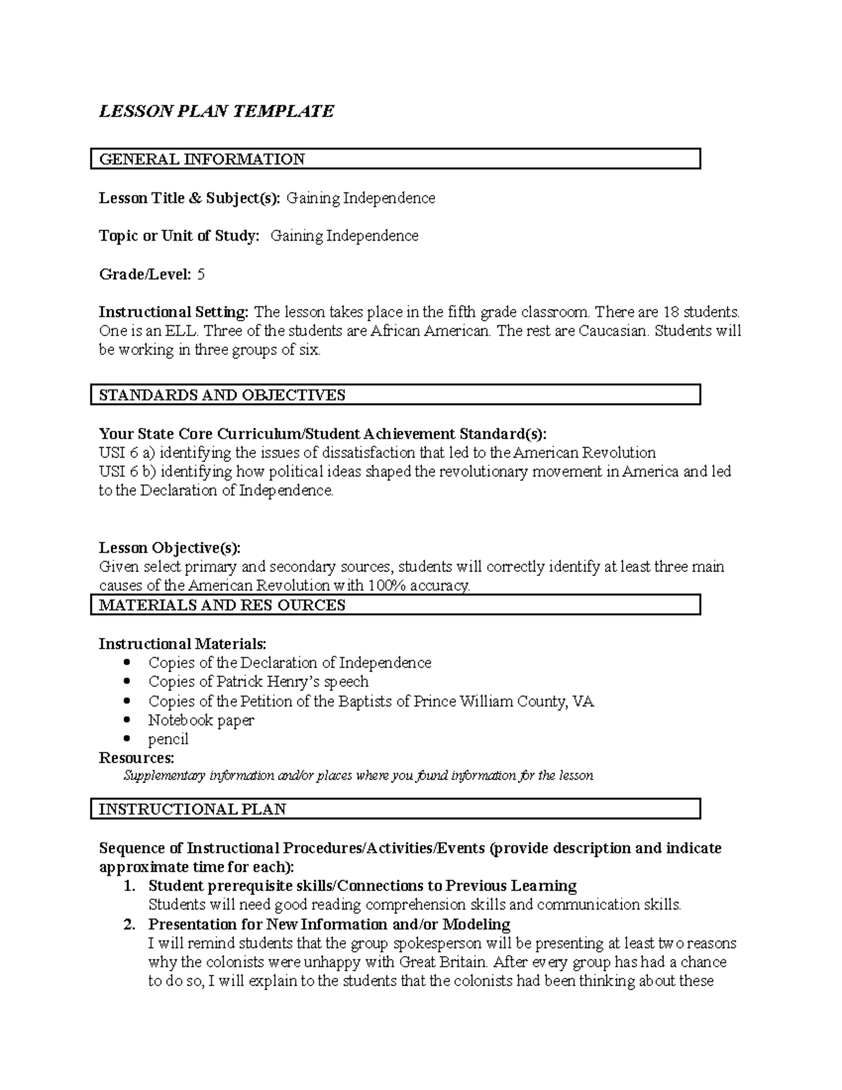 -Week 1 Day 3- LESSON PLAN TEMPLATE GENERAL INFORMATION Lesson Title ...