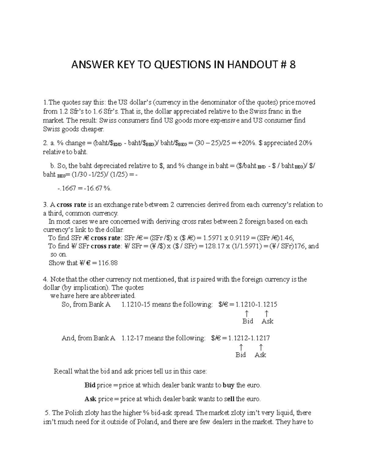 Answer Key to Questions and Problems and in Handout # 8 - ANSWER KEY TO ...