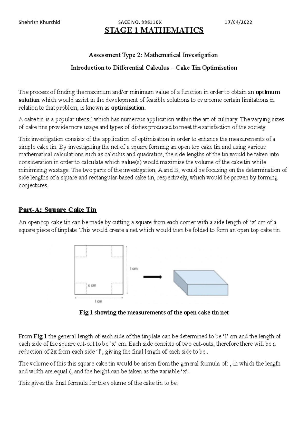 CAKE TIN Optimisation - math - STAGE 1 MATHEMATICS Assessment Type 2 ...