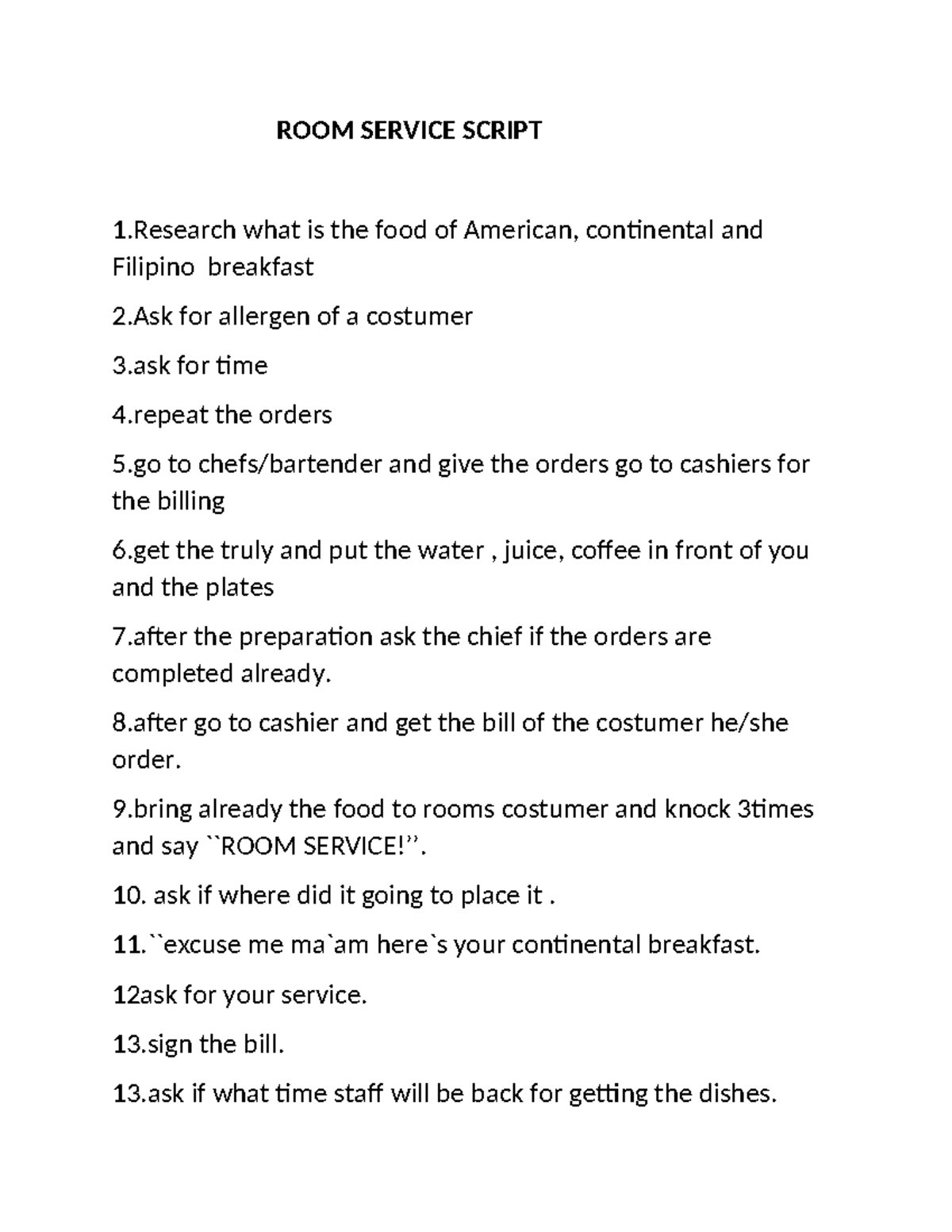 ROOM Service Script - ROOM SERVICE SCRIPT 1 what is the food of ...