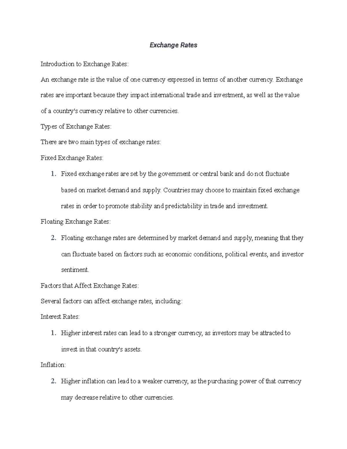 Notes on Exchange Rates - Exchange Rates Introduction to Exchange Rates ...