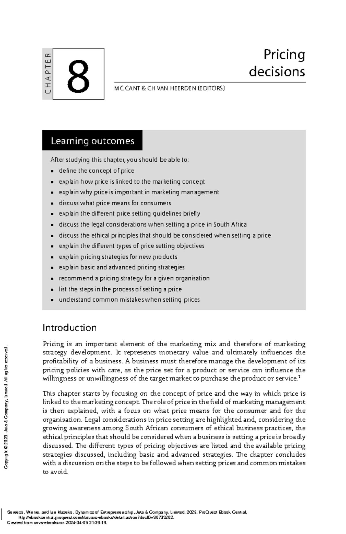 Dynamics of Entrepreneurship - (Chapter 8 Pricing decisions) - Pricing ...