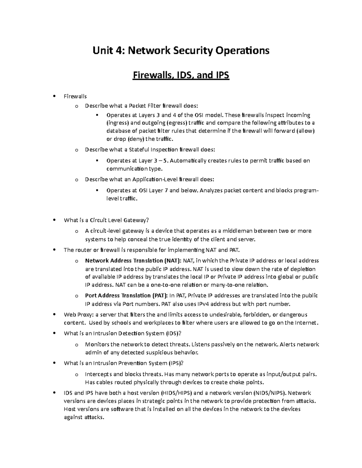 Network Security Operations Study Guide - Unit 4: Network Security ...