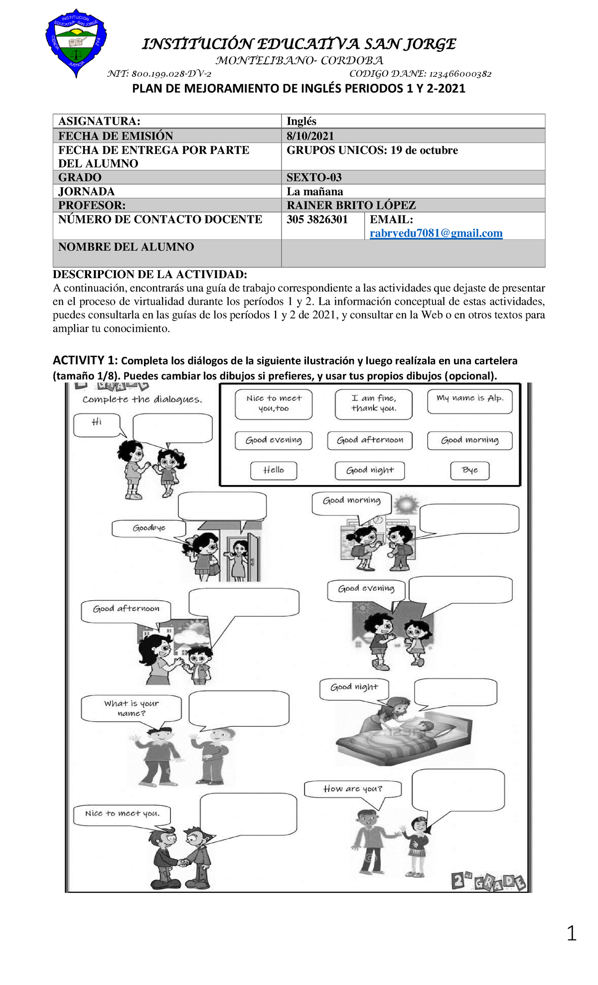 PLAN Mejoramiento 6° P1 P2 2021 - Materiales - UMNG - Studocu