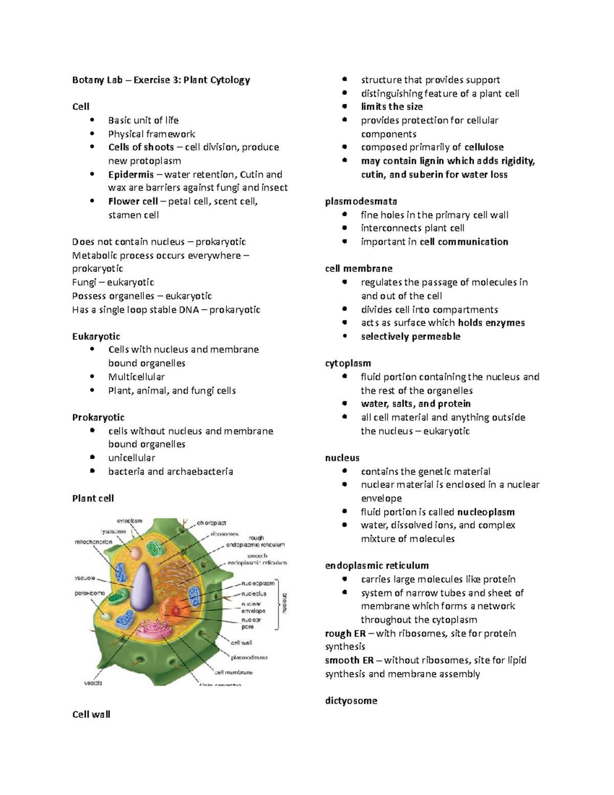 Botany Lab - Plant Cytology - Botany Lab – Exercise 3: Plant Cytology Cell Basic unit of life ...