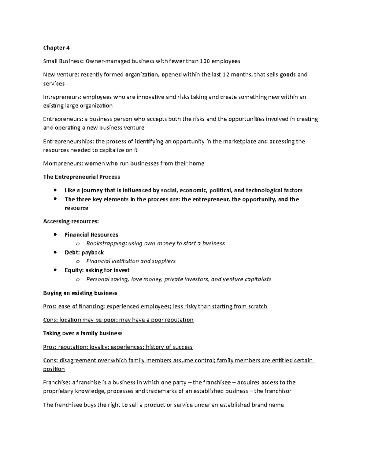 BUSM 1100 - Chapter 4 - Lecture notes 4 - Chapter 4 Small Business ...