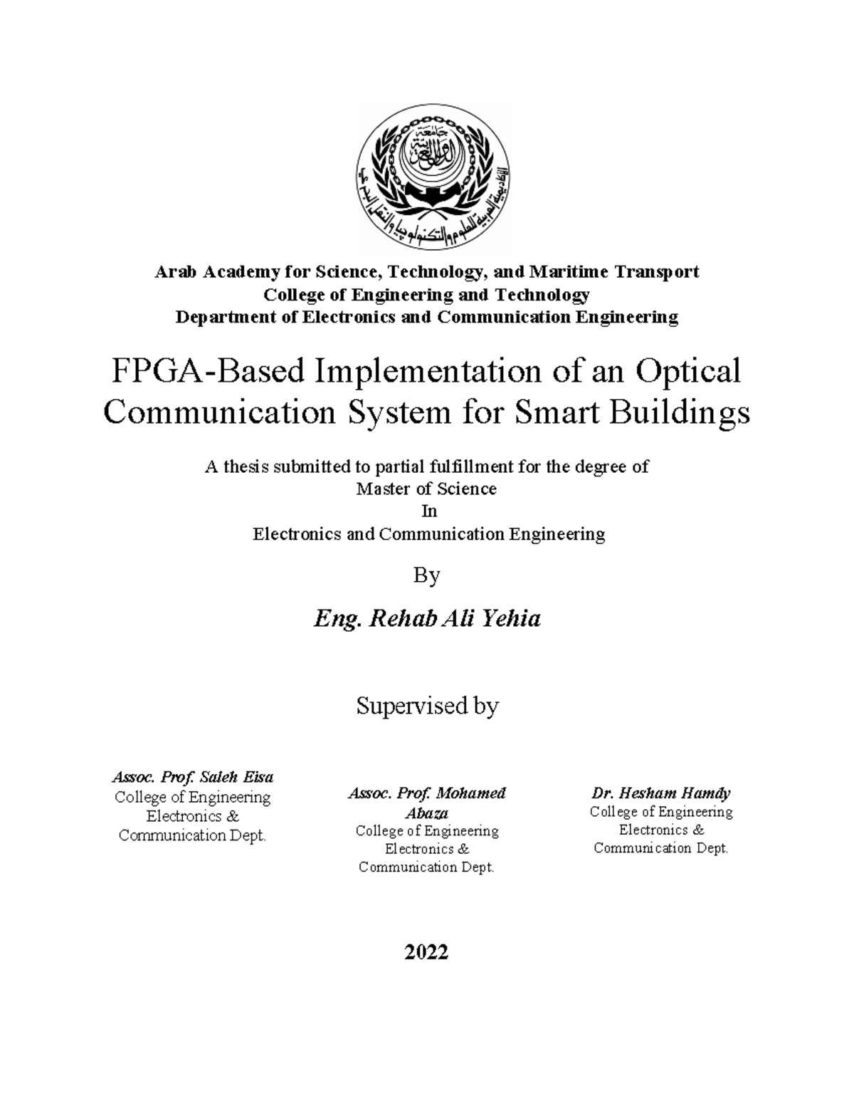 Fpga Based Implementation Of An Optical Communication For Buildings I