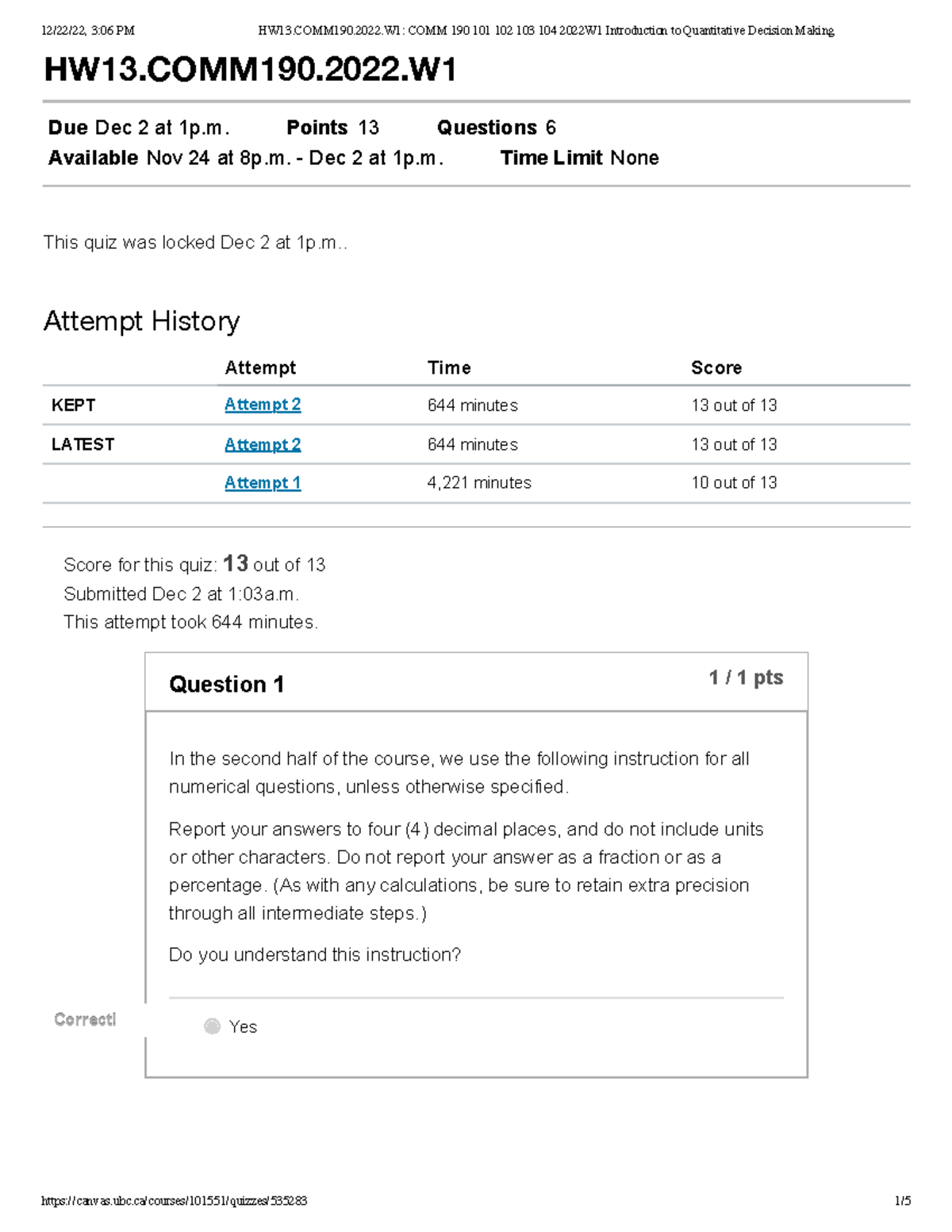 HW13.COMM190.2022.W1 COMM 190 101 102 103 104 2022W1 Introduction to ...
