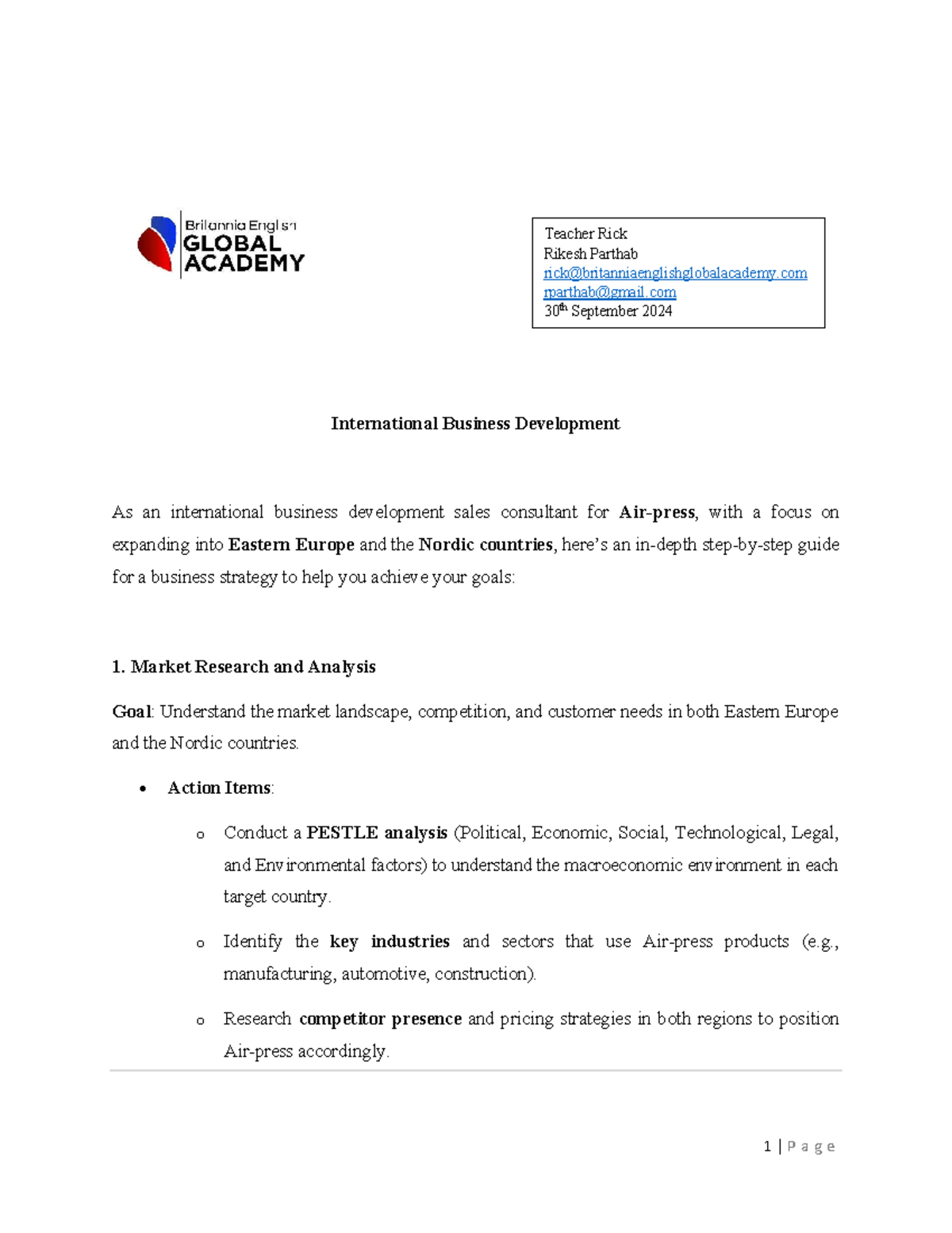 International Business Development - Market Research and Analysis Goal ...
