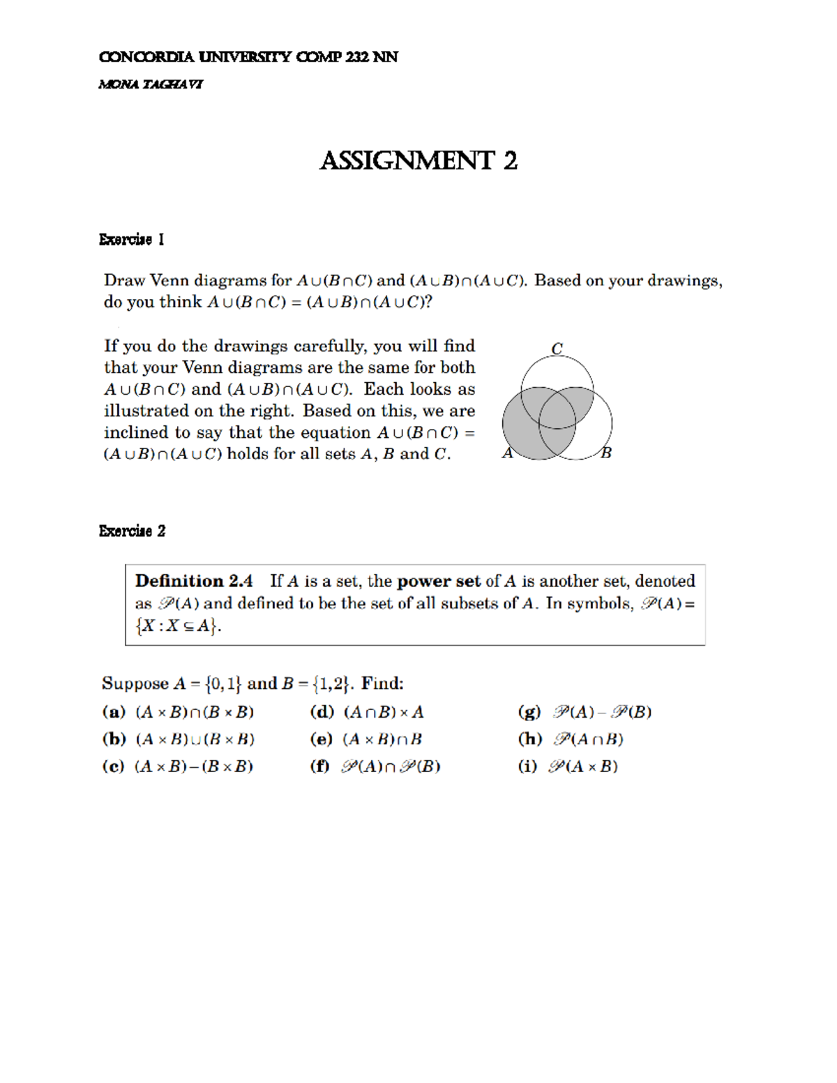 Assignment 2- Solution - COMP 232 - Mona Taghavi Assignment 2 Exercise ...