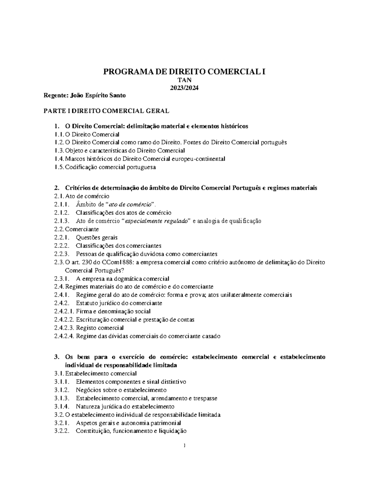 Comercial Programa - jjkkj - PROGRAMA DE DIREITO COMERCIAL I TAN 2023/2 ...