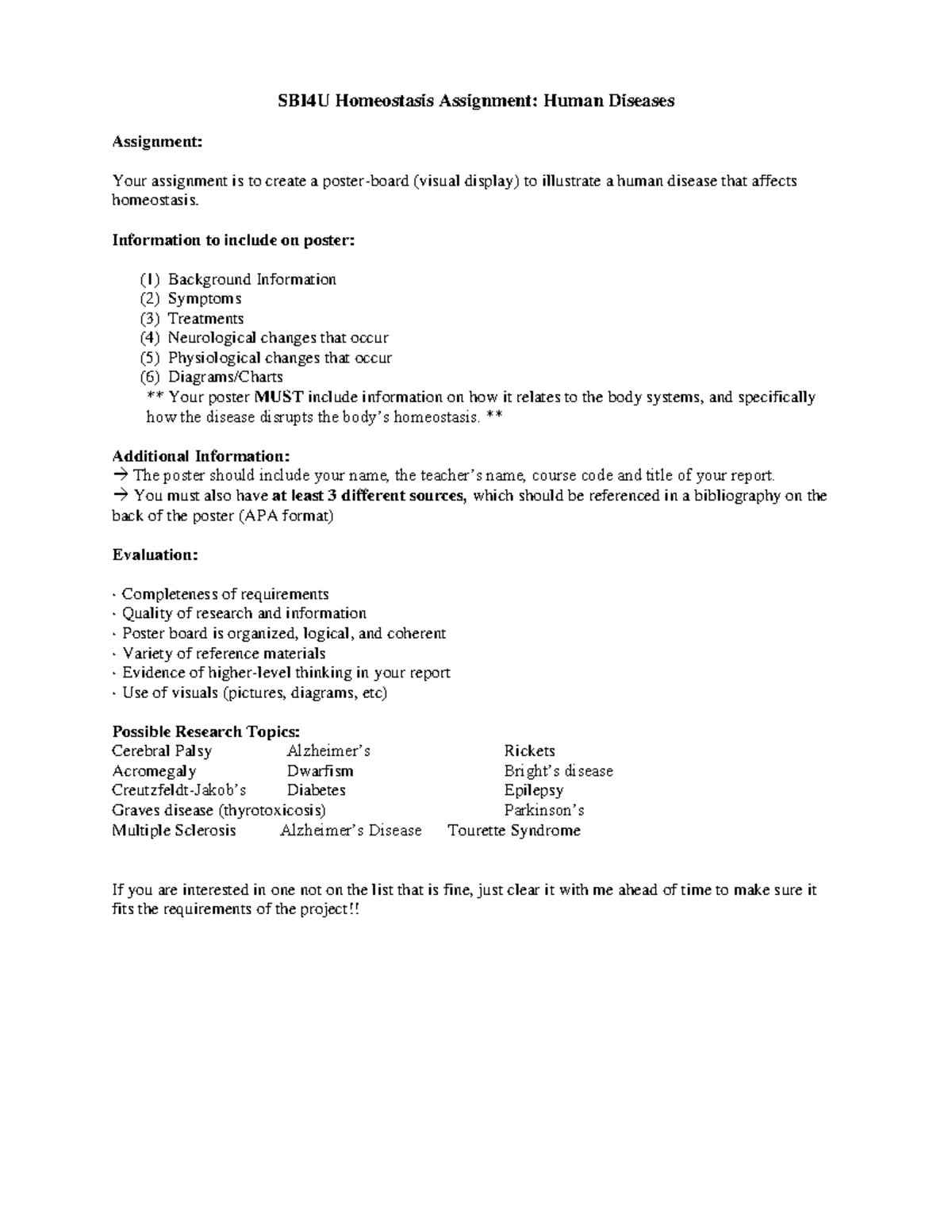 Sbi4u homeostasis project - SBI4U Homeostasis Assignment: Human ...
