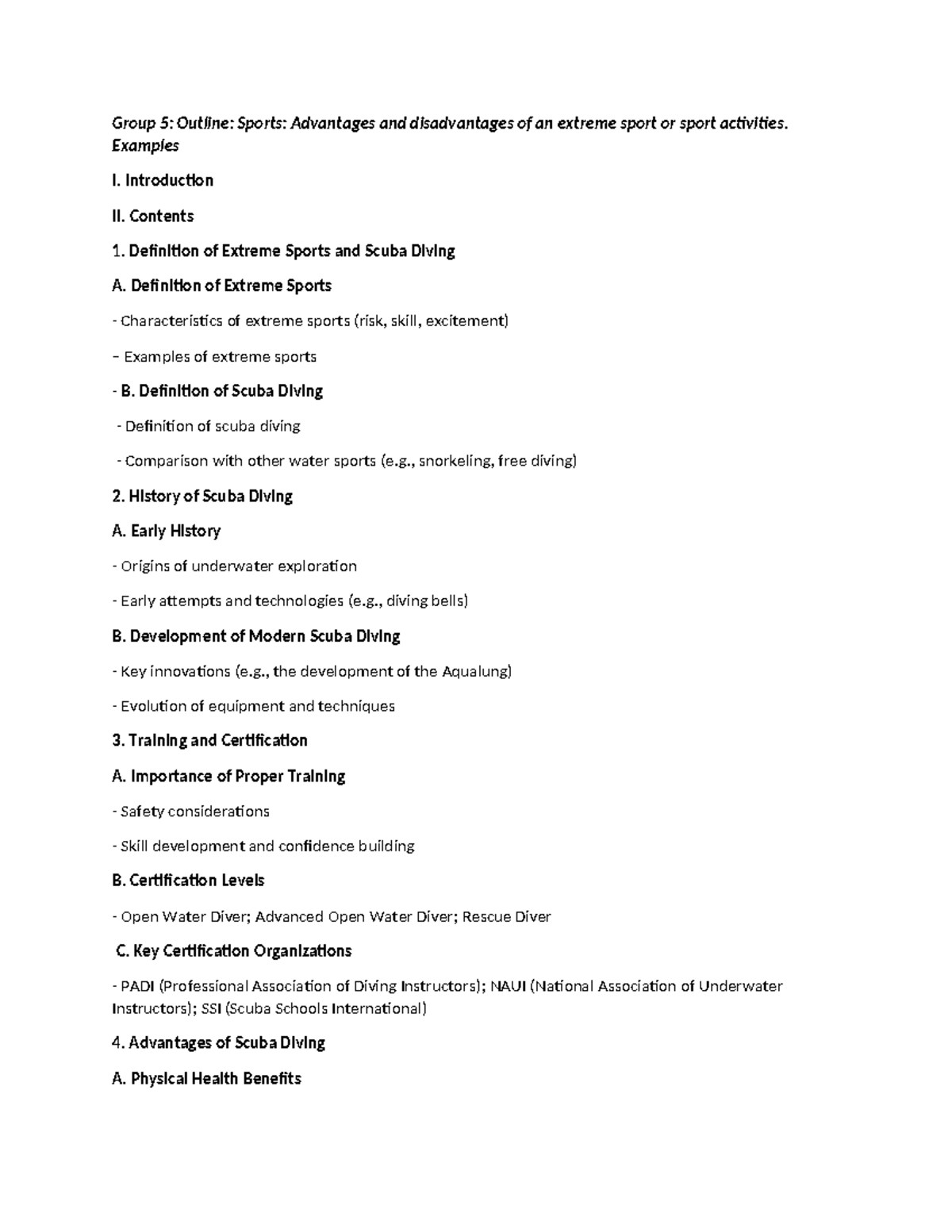 Group 5 - Detailed Outline - Group 5: Outline: Sports: Advantages and ...