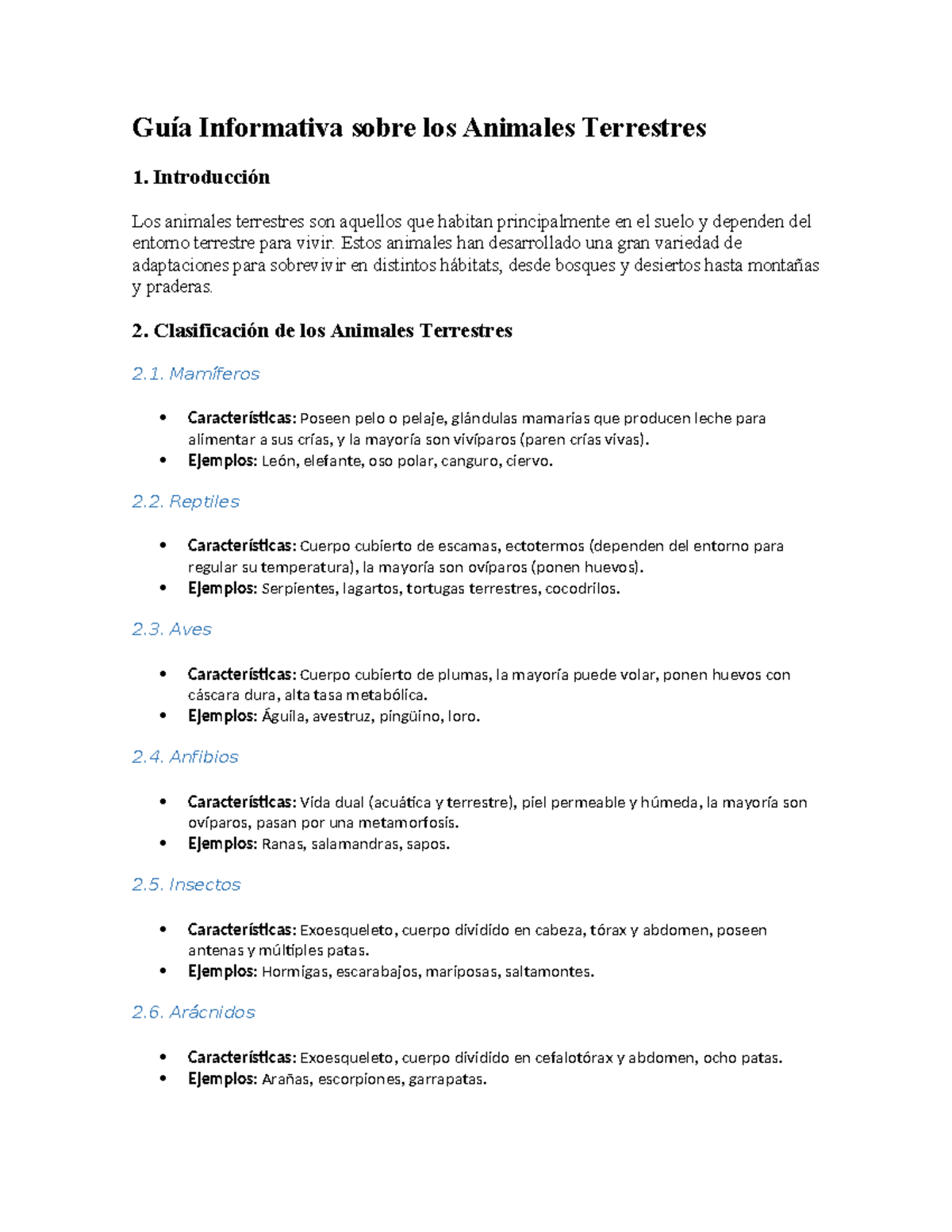 Guía Informativa sobre animales terrestre - Guía Informativa sobre los ...