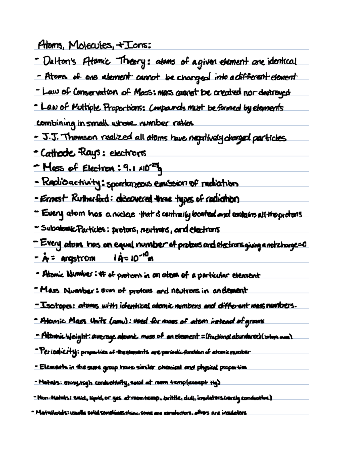 Chemistry Chapter 2 Lecture Notes - Atoms Molecules Ions Dalton's ...