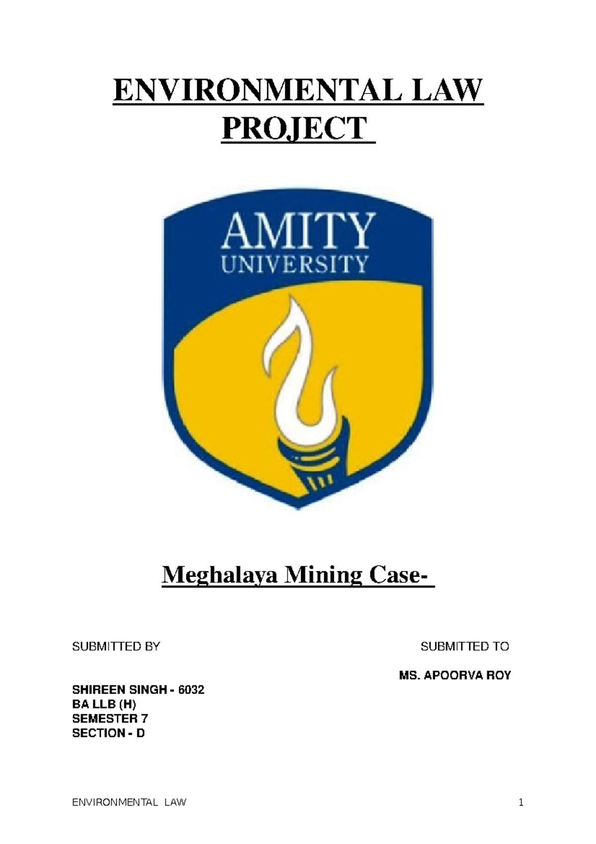 Environmental law project (word) - ENVIRONMENTAL LAW PROJECT Meghalaya ...