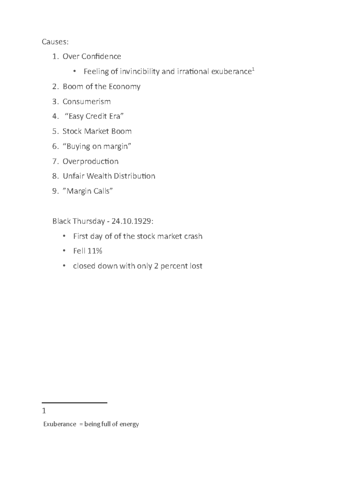 Stock trading handout - Causes: 1. Over Confidence Feeling of ...