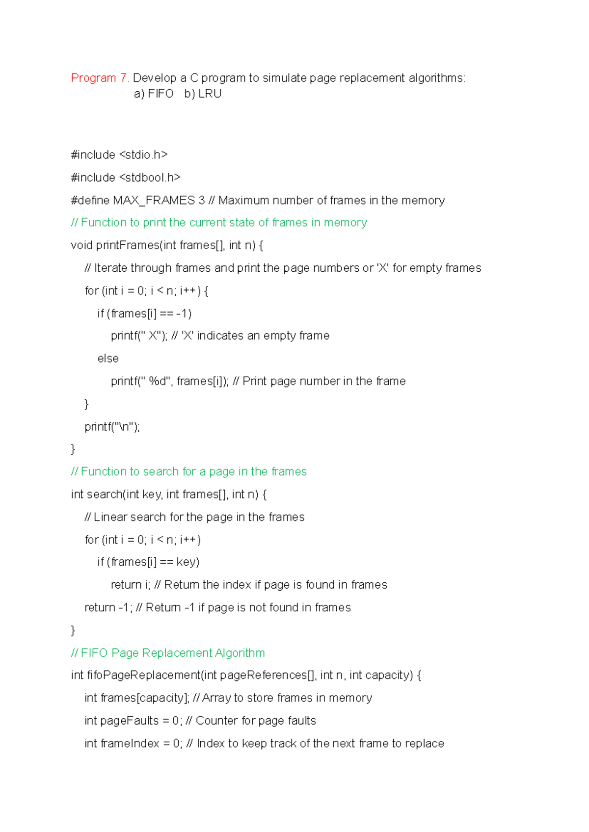 Program-7 - werty - Program 7. Develop a C program to simulate page replacement algorithms: a ...