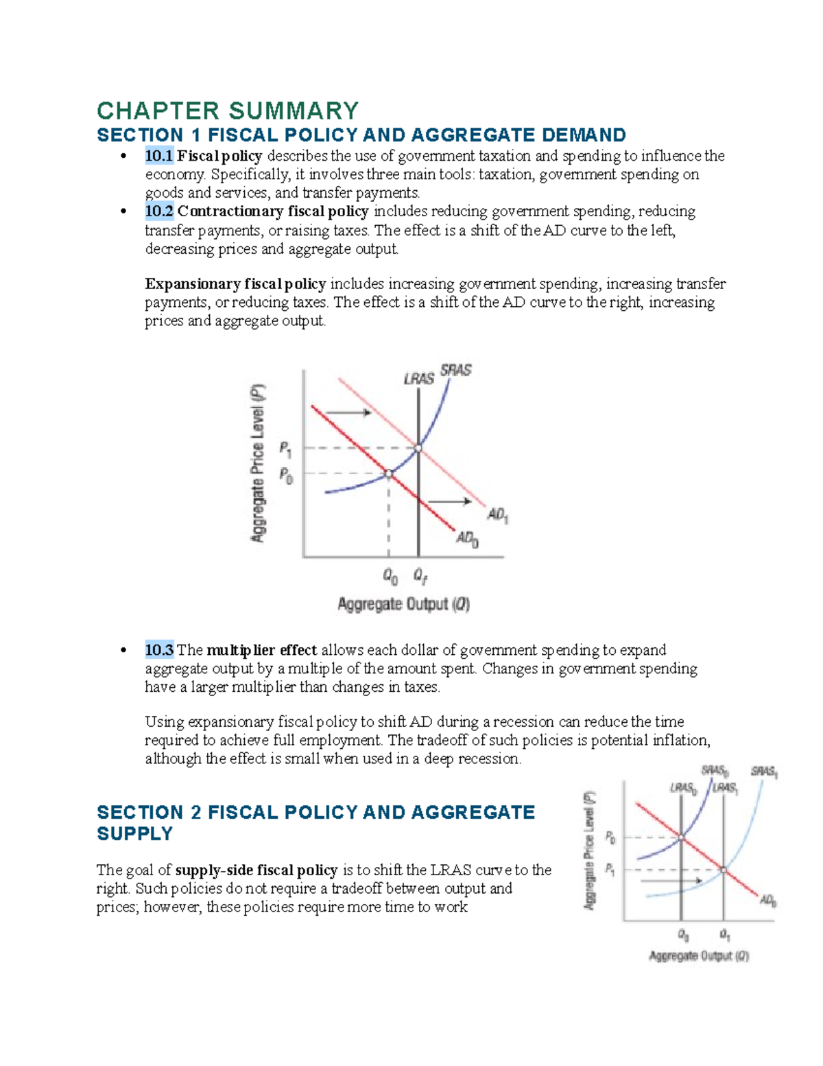 Chapter Summary - CHAPTER SUMMARY SECTION 1 FISCAL POLICY AND AGGREGATE ...