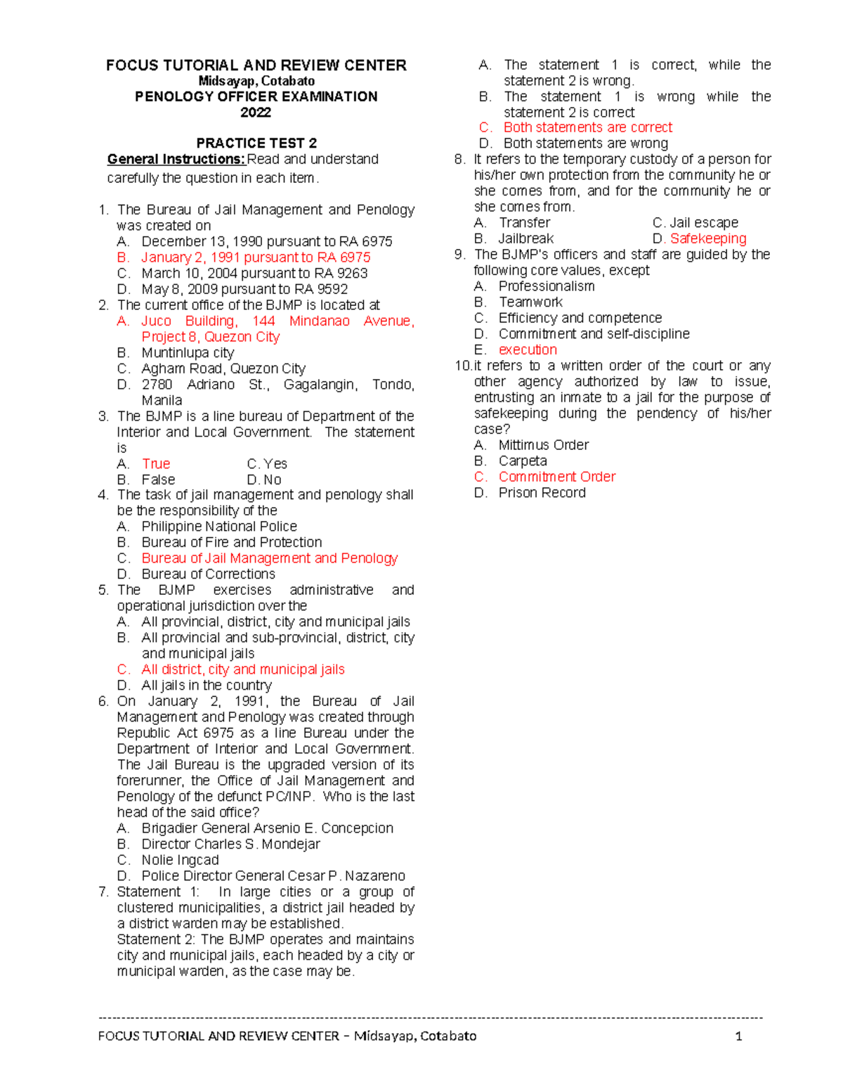 2 POE answer key - reviewer - FOCUS TUTORIAL AND REVIEW CENTER Midsayap ...