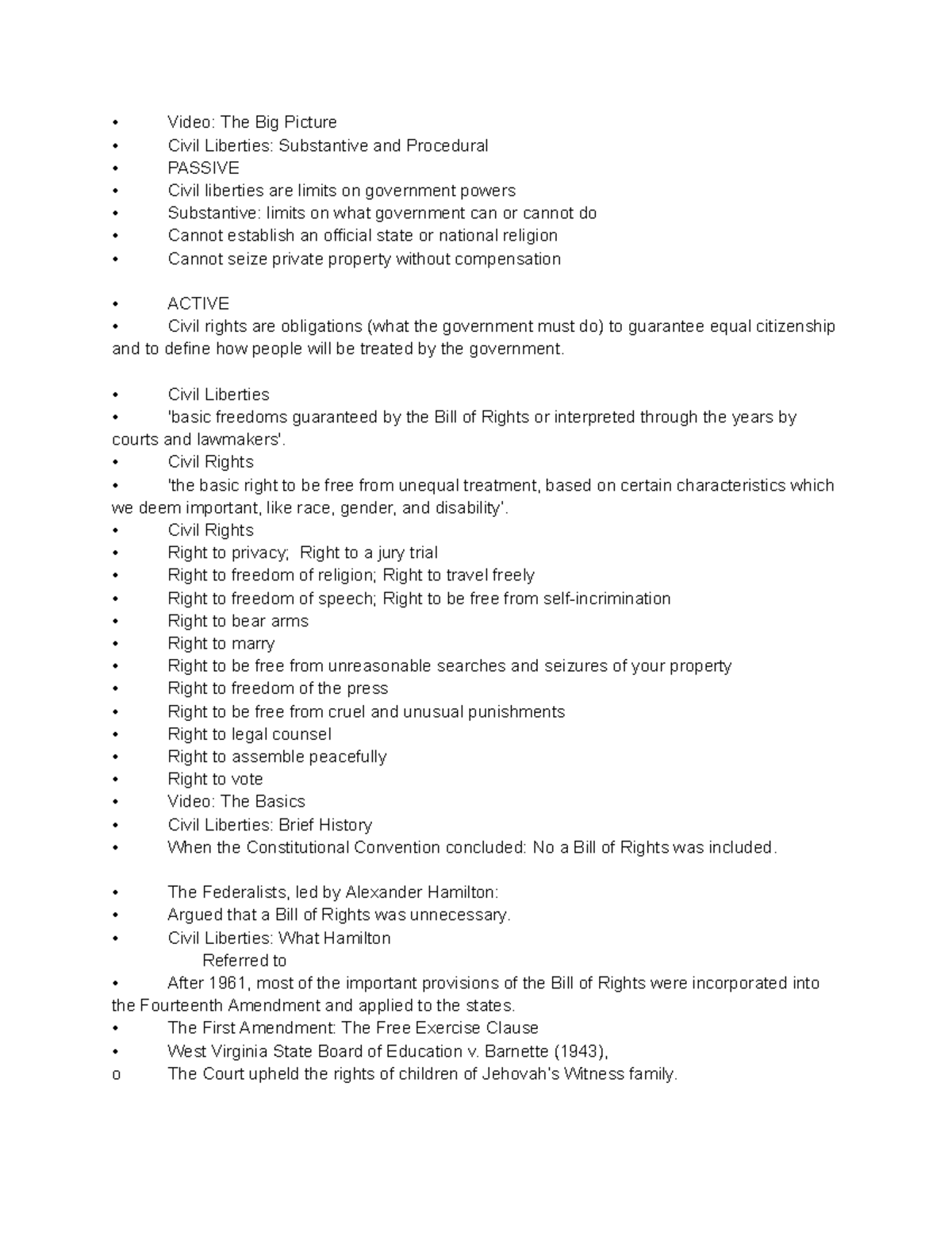 3 - notes - Video: The Big Picture Civil Liberties: Substantive and ...