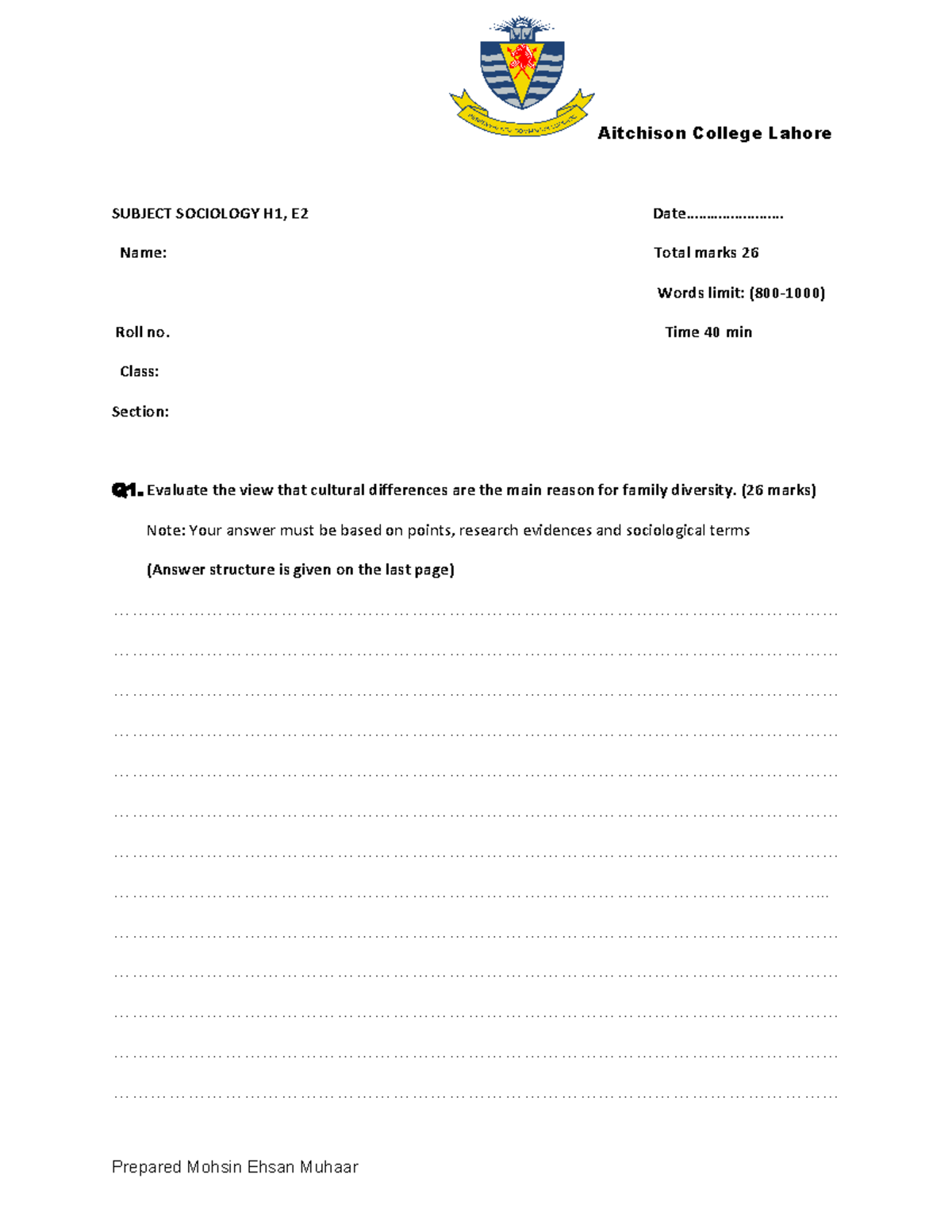 Sociology AS Level - SUBJECT SOCIOLOGY H1, E2 Date ...