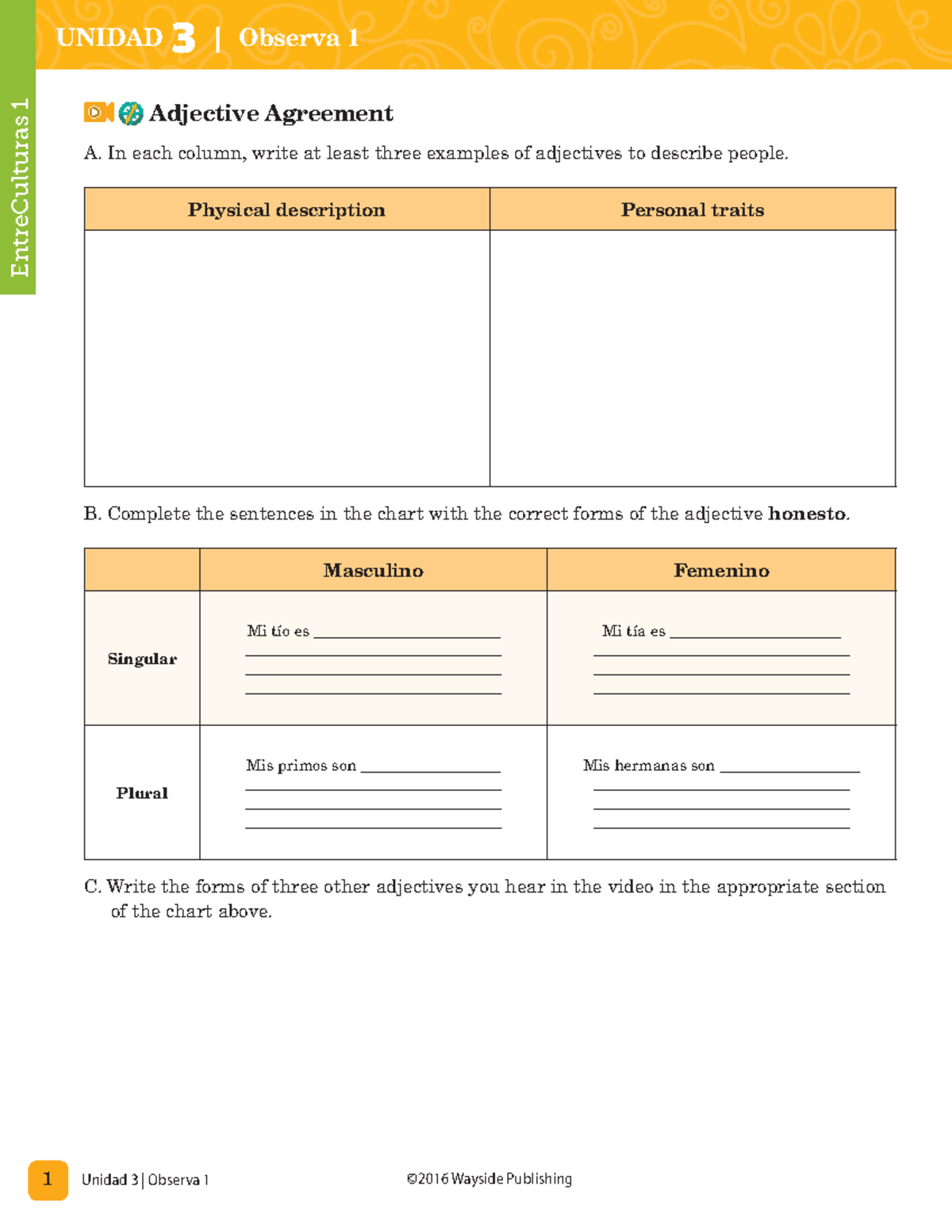 U3 Observa 1 GO 12 de nov. - EntreCulturas 1 UNIDAD 3 | Observa 1 ...