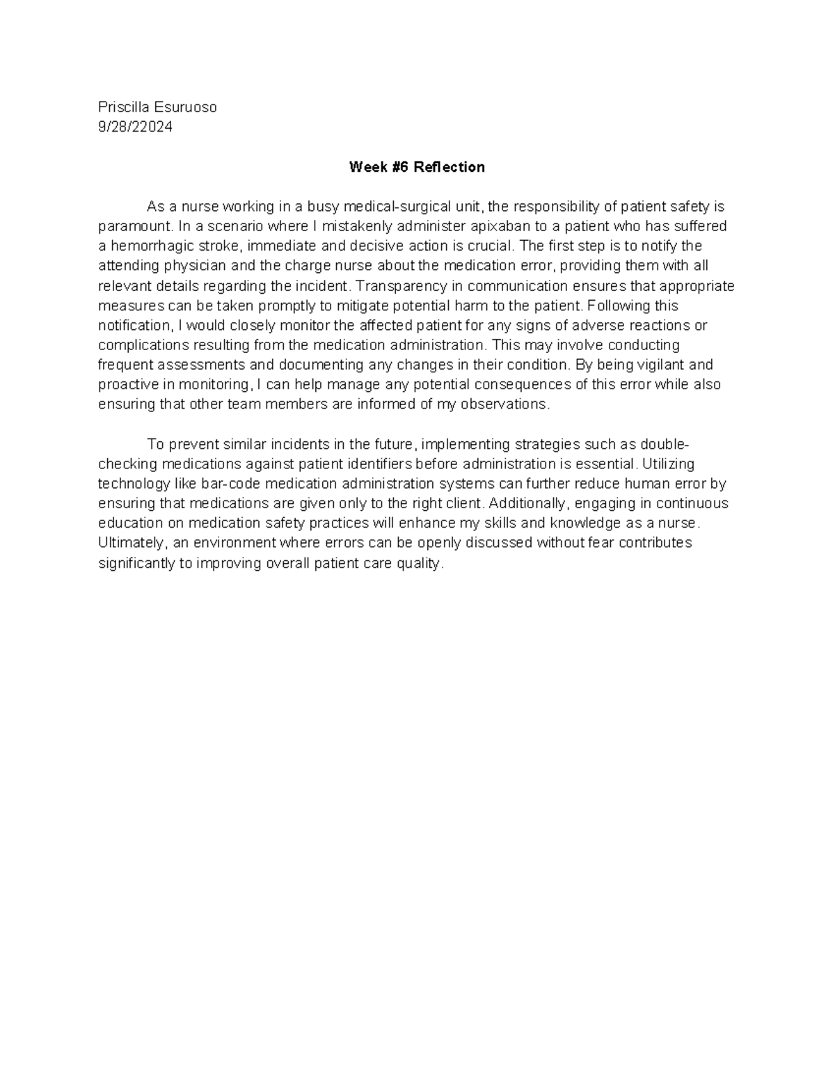 Week #6 Reflection - Priscilla Esuruoso 9/28/ Week #6 Reflection As a ...