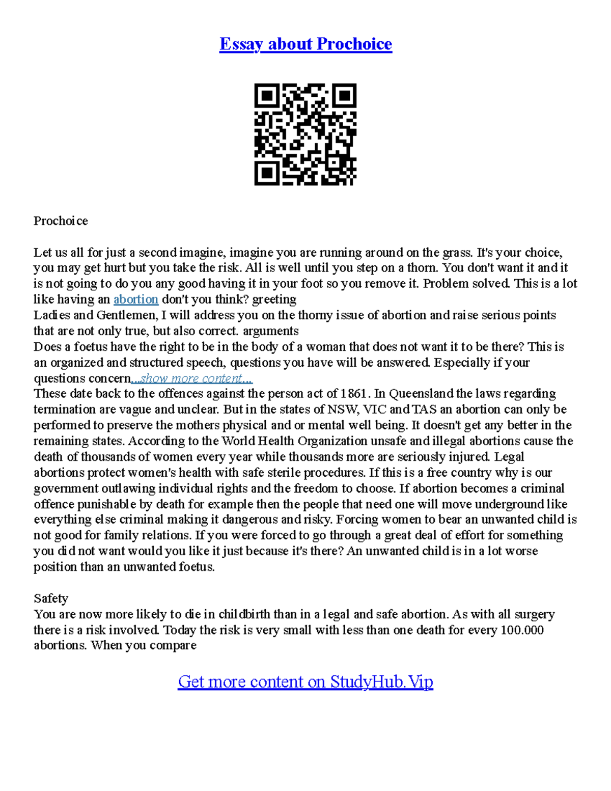 Pro Choice Essay - Essay about Prochoice Prochoice Let us all for just ...