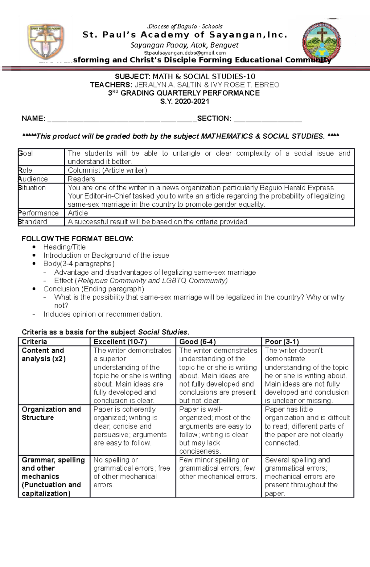 Ap and math product-10 - _ of Baguio - Schools_ St. Paul’s Academy of ...