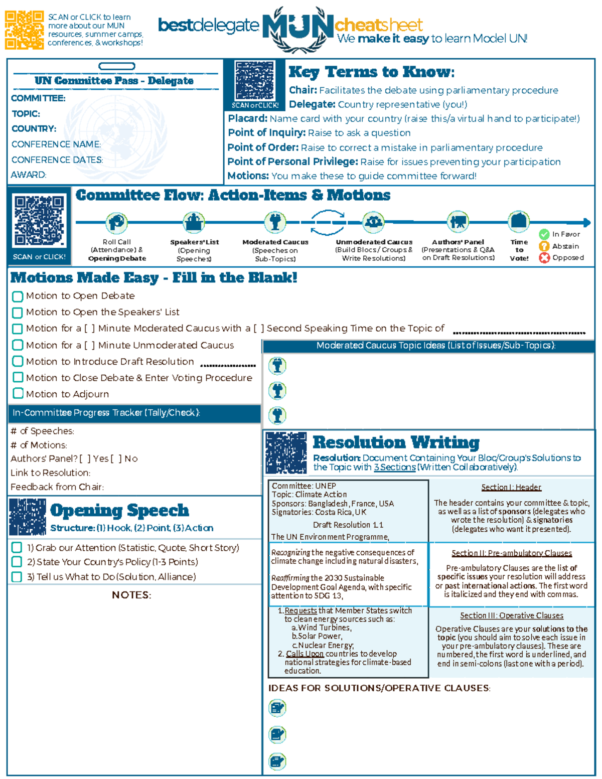 Best Delegate Model UN 1-Page Cheat Sheet - Motion for a [ ] Minute ...