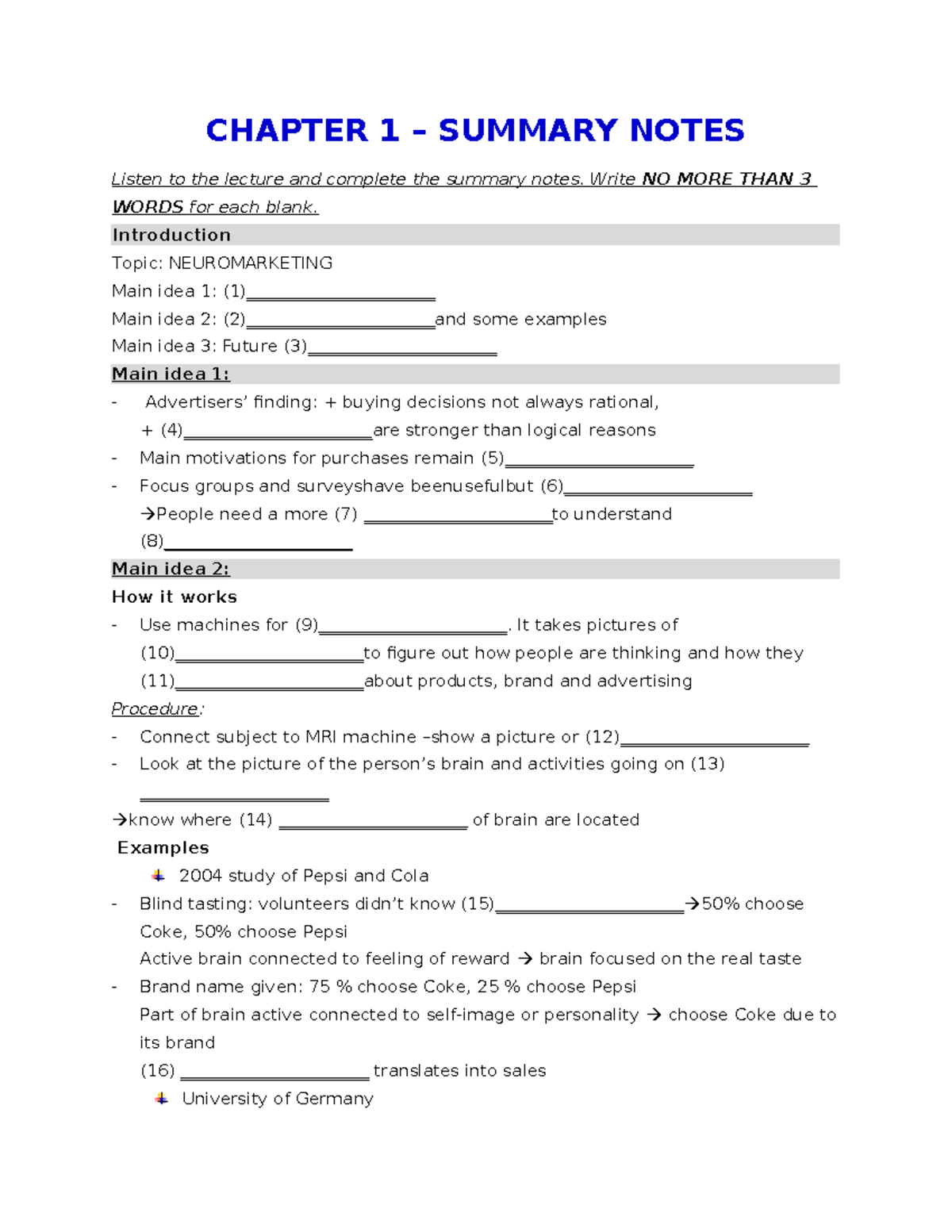Chapter 1 - CHAPTER 1 – SUMMARY NOTES Listen to the lecture and ...