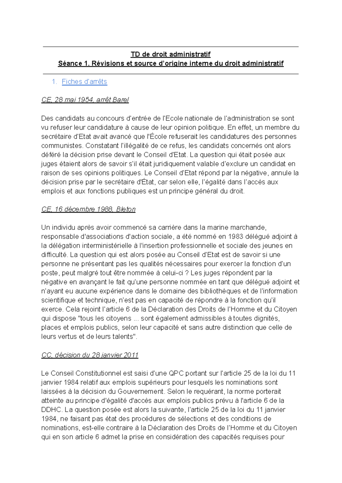 TD 1 droit adm S2 - TD de droit administratif Séance 1. Révisions et source d’origine interne du ...