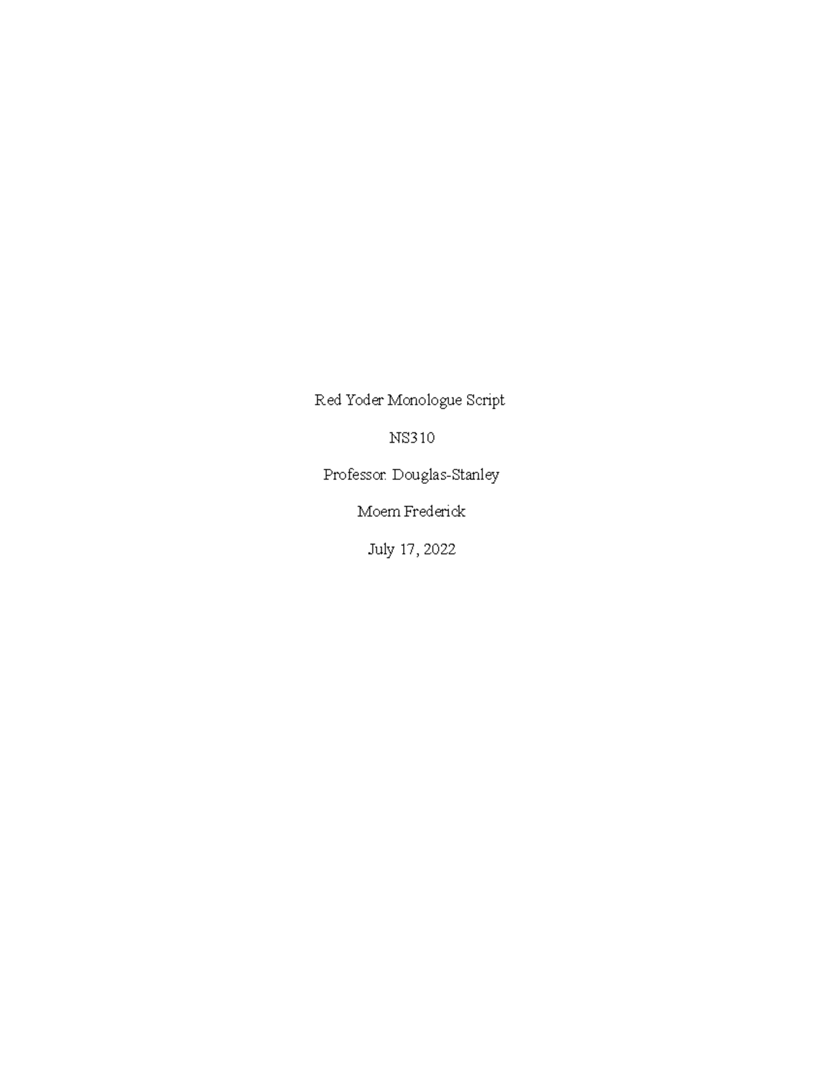 Red yoder monologue script - Red Yoder Monologue Script NS Professor ...