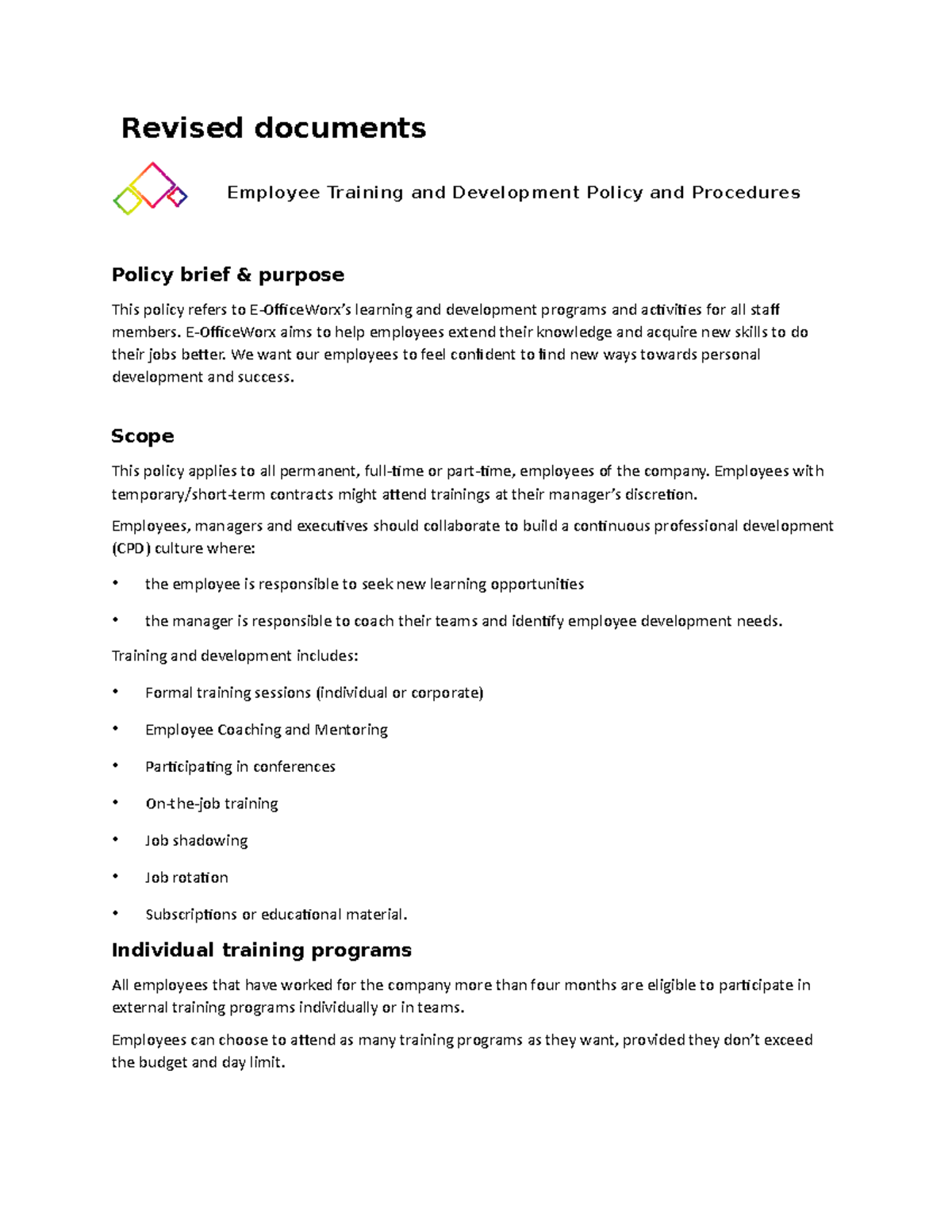 Revised documents - informative - Revised documents Employee Training ...