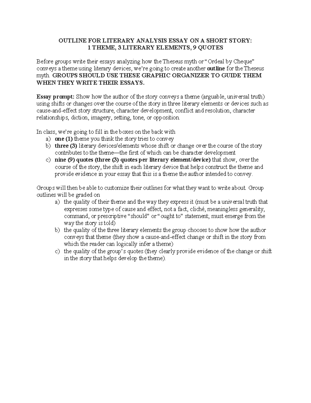 Outline Group LIT Analysis Essay Theseus P6 23 - OUTLINE FOR LITERARY ...