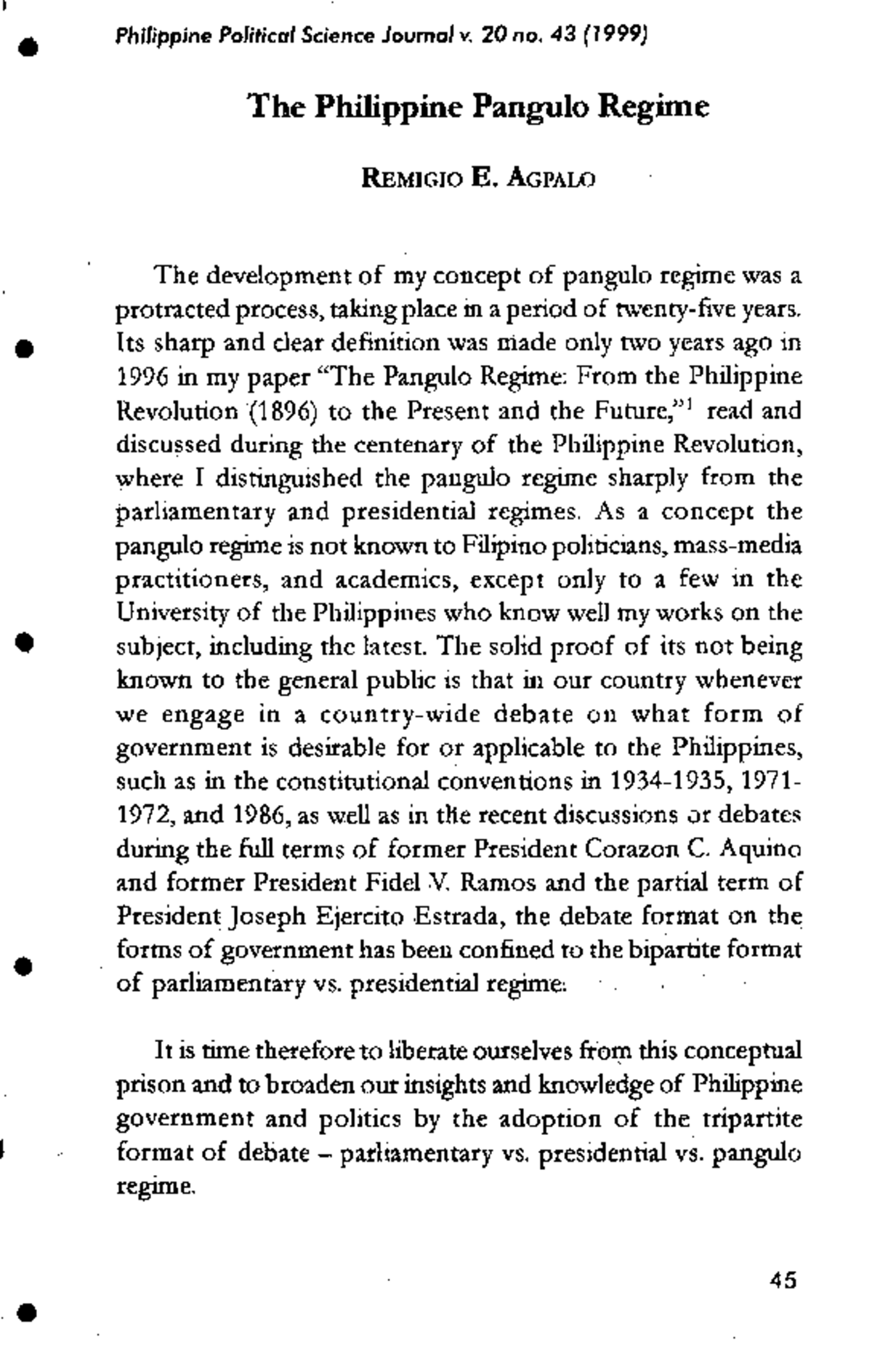 05 The Philippine Pangulo Regime - • • • • ,. Philippine Political ...