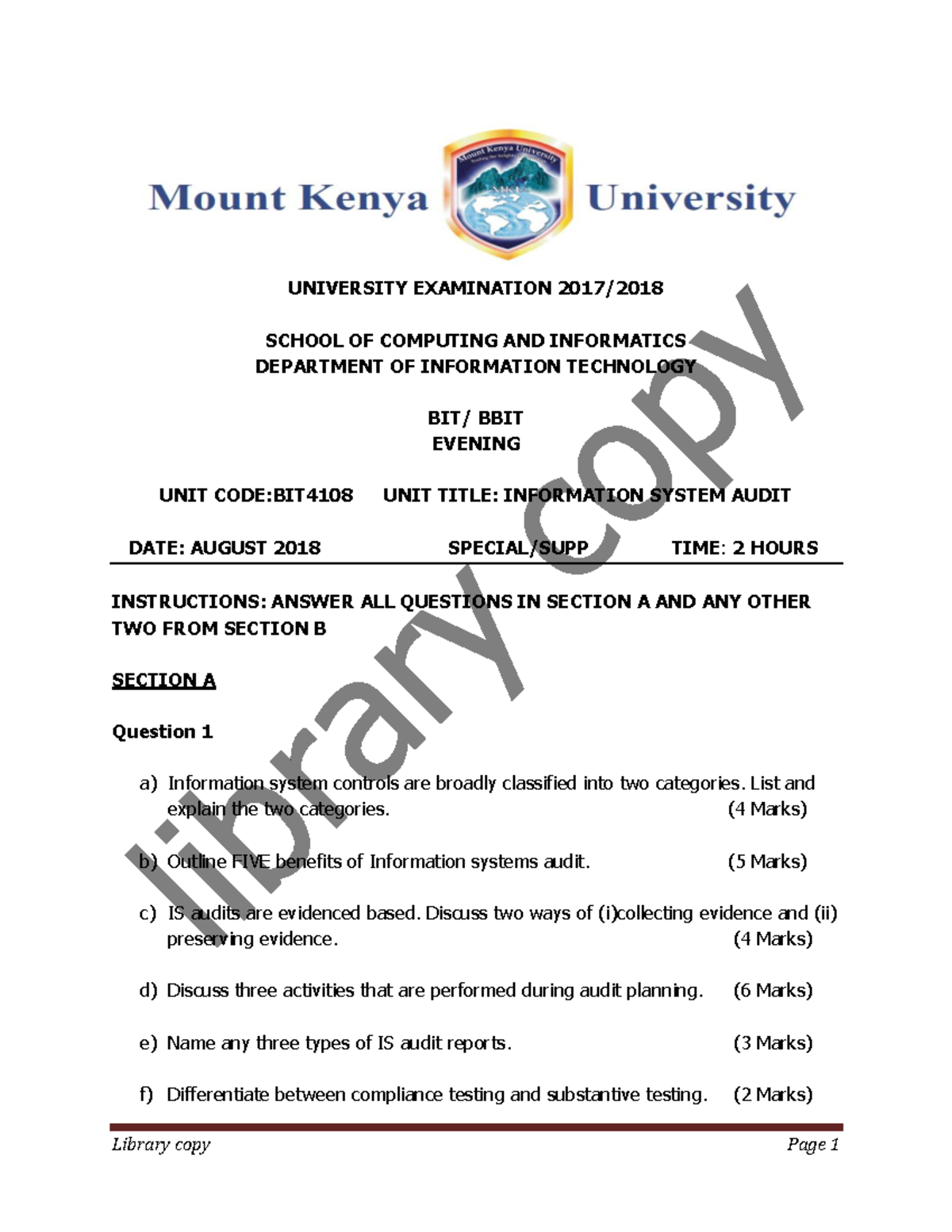 BIT4108 Information Systems Audit EVE SUPP - Library copy Page 1 ...