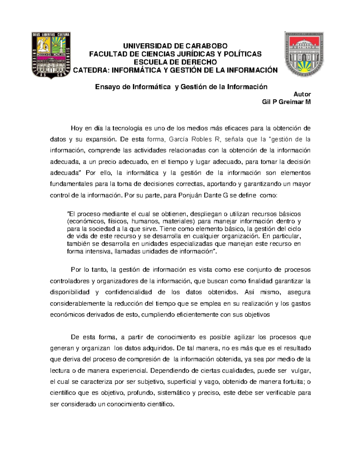 Ensayo del impacto de la Informática y Gestión de la Información en ...