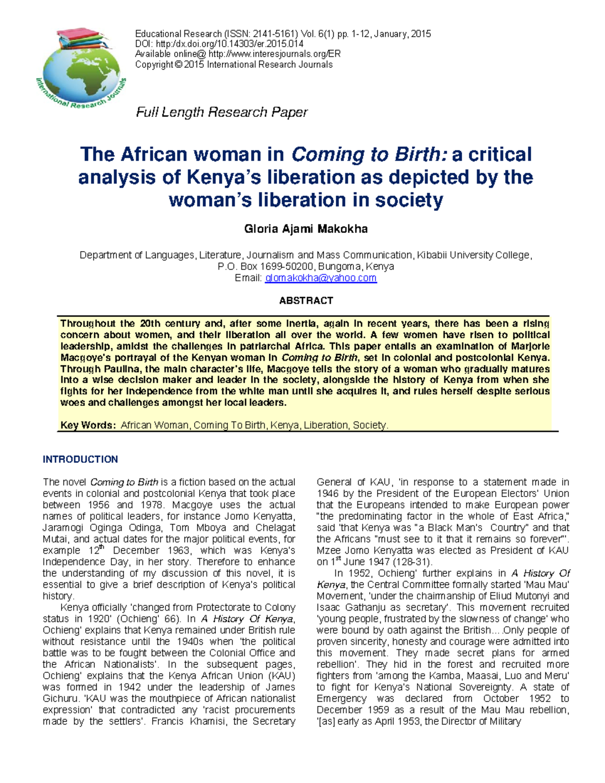 The african woman in coming to birth a critical analysis of kenyas ...
