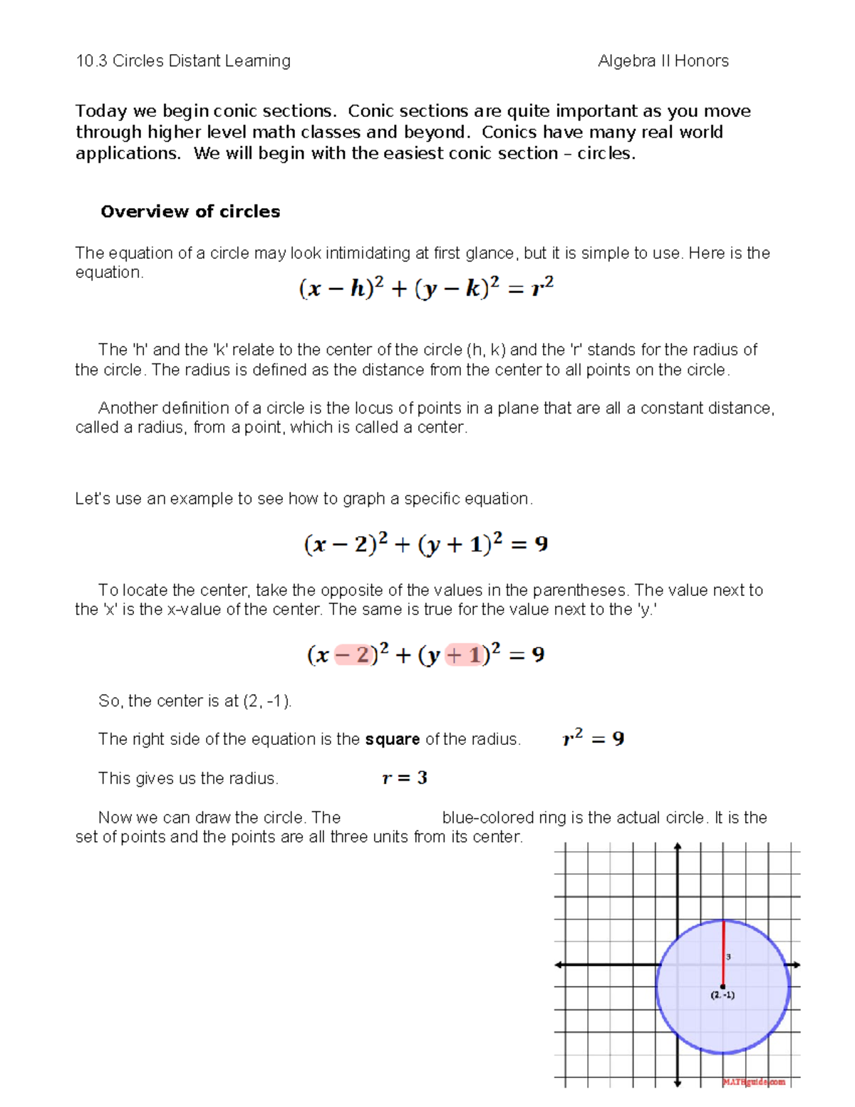 Circles Packet self guided 2022 - 10 Circles Distant Learning Algebra ...