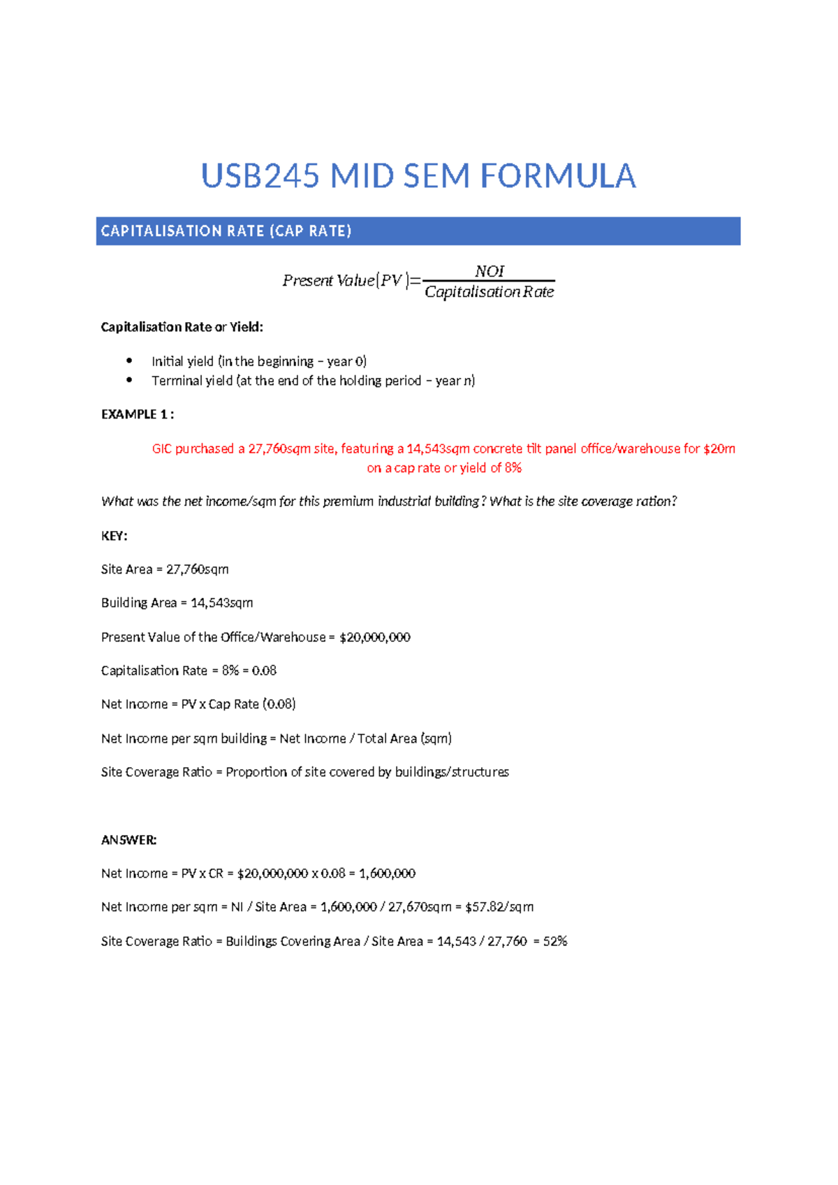 USB245 MID SEM Formula - USB245 MID SEM FORMULA CAPITALISATION RATE ...