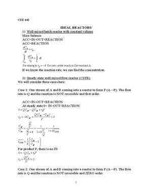 3. (extra copy) Reactor Kinetics - Reactors Cin known, Cout