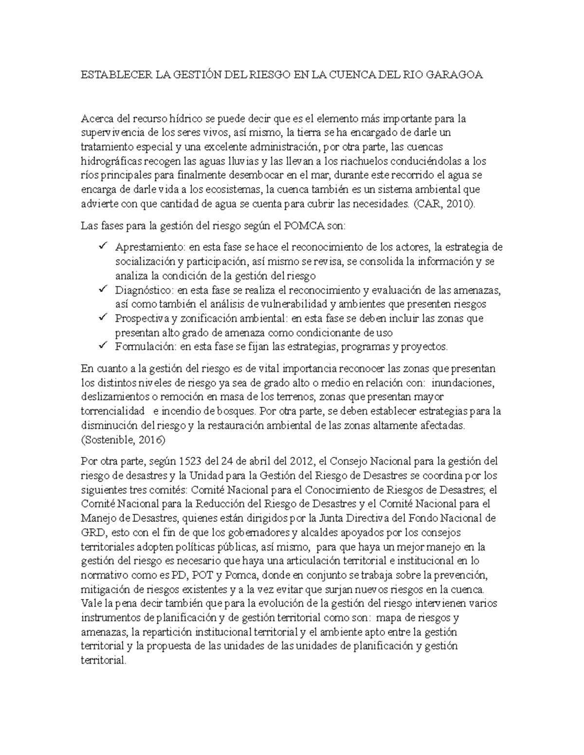 Establecer LA Gestión DEL Riesgo EN LA Cuenca DEL RIO Garagoa ...