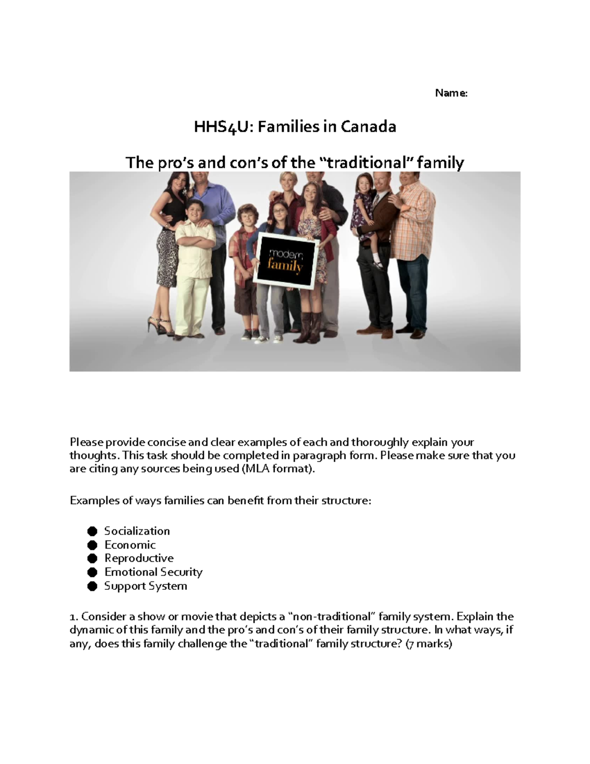 Family Unit One Assignment One - Name: HHS4U: Families in Canada The ...
