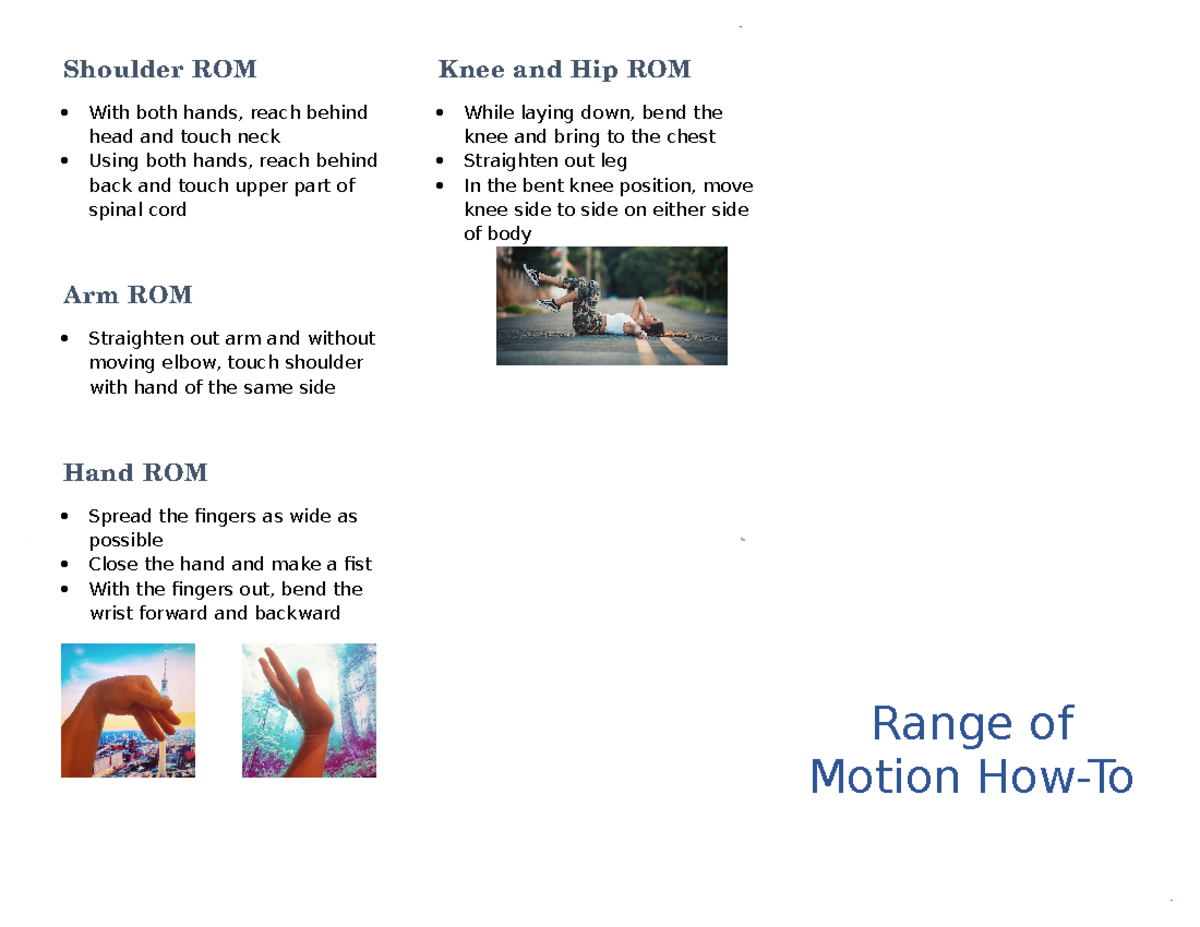 Education Brochure - Shoulder ROM With both hands, reach behind head ...