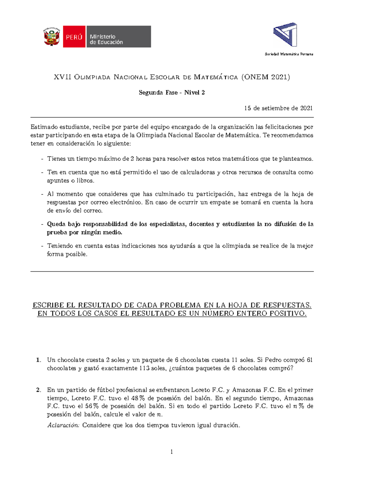ONEM Nivel 2 - apuntes detallados - Sociedad Matem ́atica Peruana XVII ...